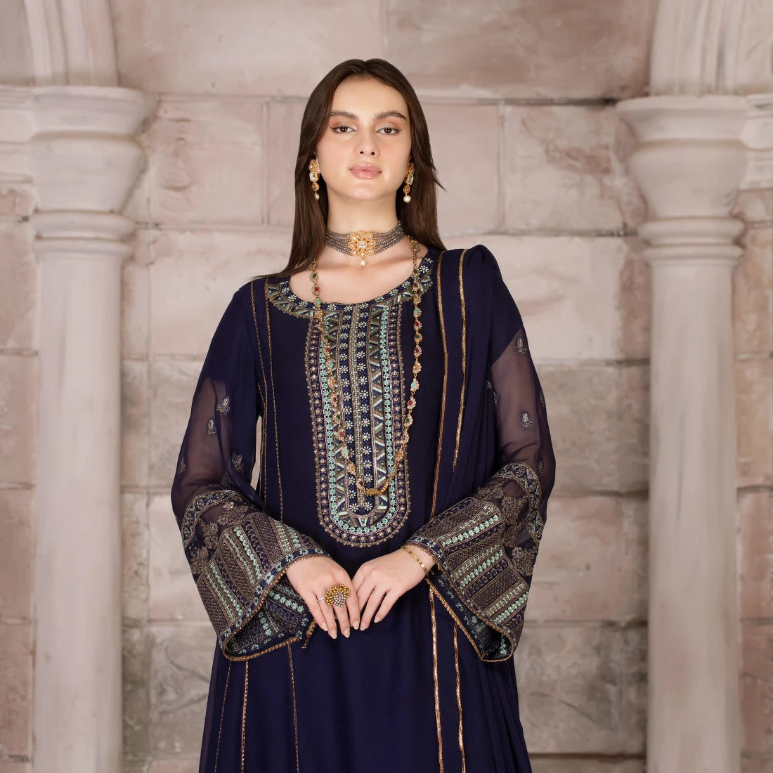 3 Piece Embroidered Chiffon Frock - Zahra Rubab – Sherry's wardrobe